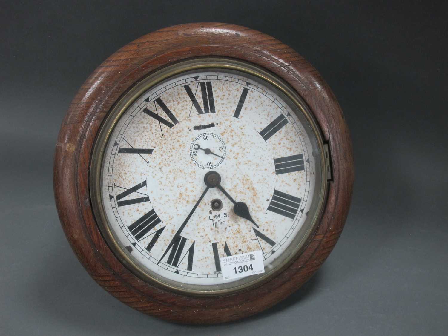 Lot 1304 - An Oak Cased 'LMS' Railway Clock, stamped